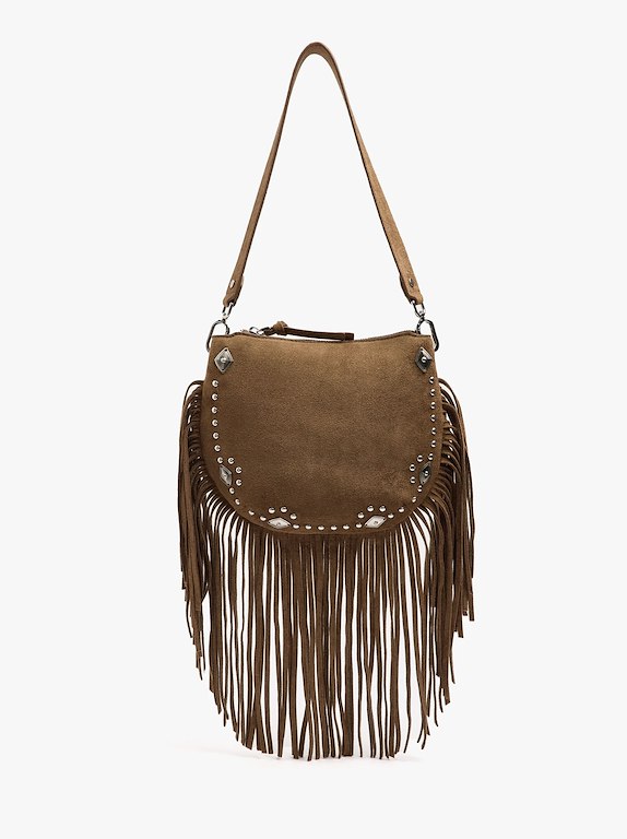CROSSBODY BAG LEATHER-EFFECT WITH FRINGES AND STUDS