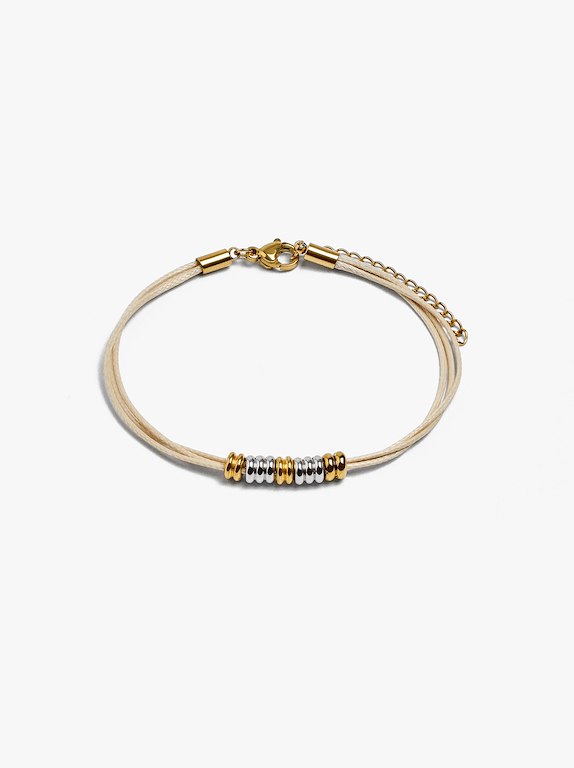 CORD BRACELET WITH BICOLOR RINGS - STAINLESS STEEL