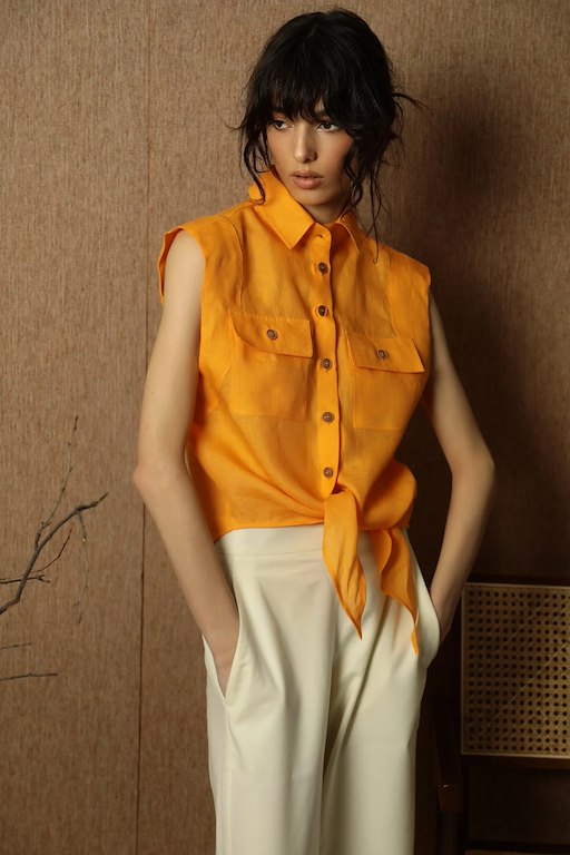 Rio Orange lanena narandžasta bluza bez rukava