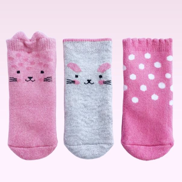 ERBEO Čarapice Za Devojčice i Bebe – roze i siva boje, set 3 komada