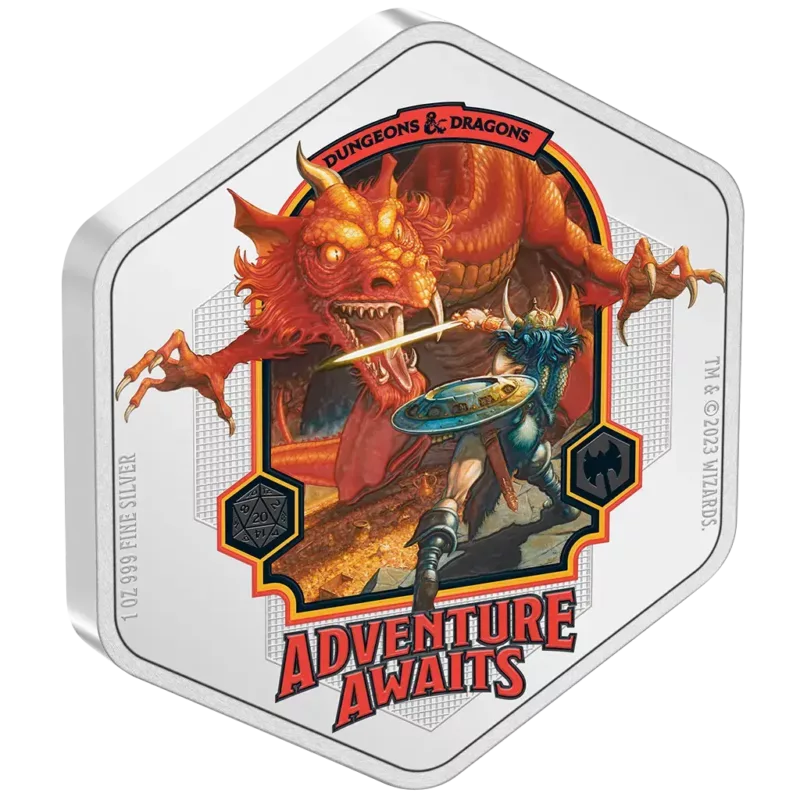 Srebrni novčić Dungeons and Dragons 1 oz (2023) – D&D Hexagonal