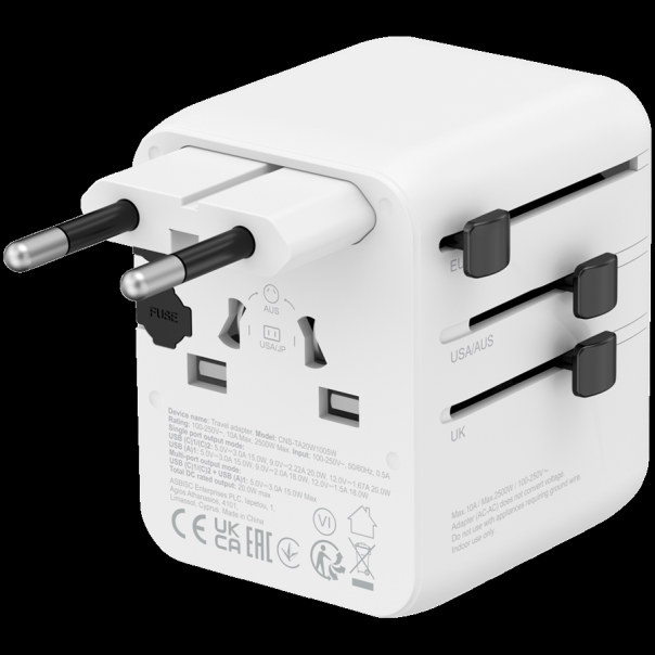 CANYON Travel Adapter OnTour 20 EU/UK/US/AUS 20W  White
