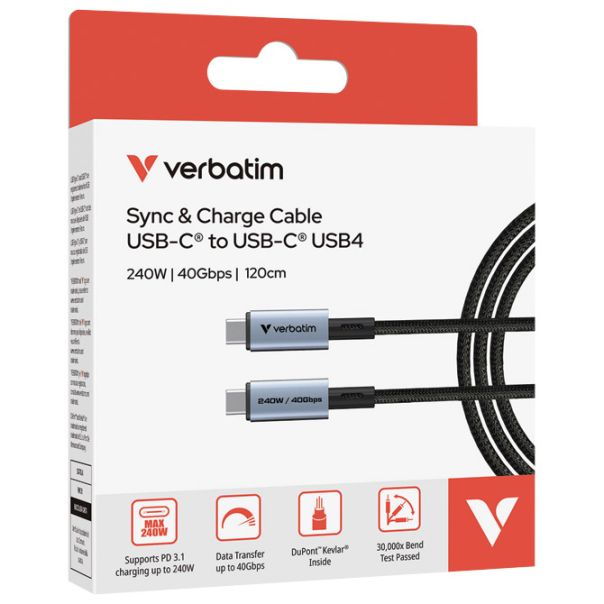 VERBATIM Kabal USB-C za sinhronizaciju i punjenje 240W/40Gbps/120cm Sync & Charge 31847 crni