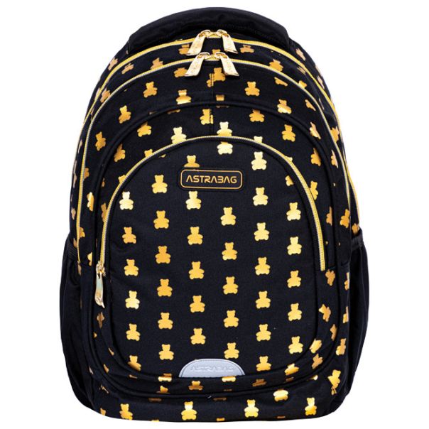 ASTRABAG Ranac đački anatomski 3zipa AB330 Golden Teddy 502024089 crno-zlatni