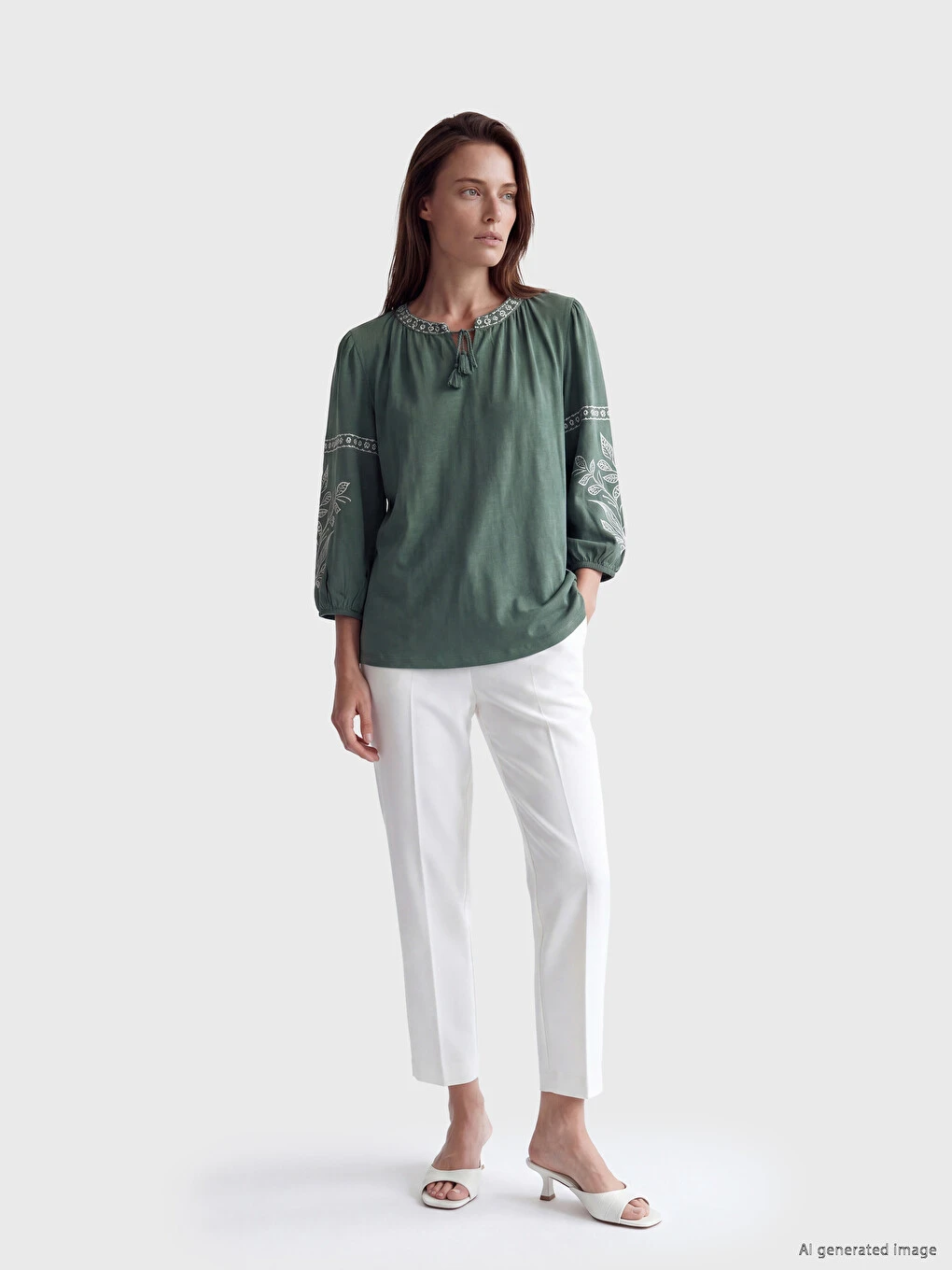LCW Grace Bluza Sa Kragnom Na Vezanje I Vezom