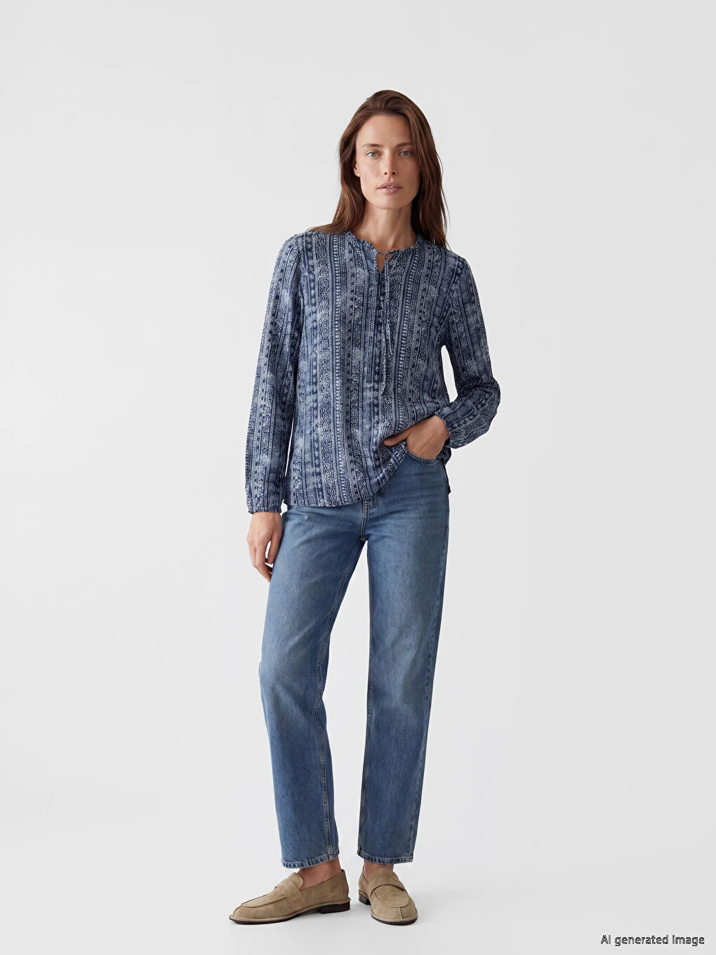 LCW Grace Bluza Sa Kragnom Na Vezanje Sa Uzorkom