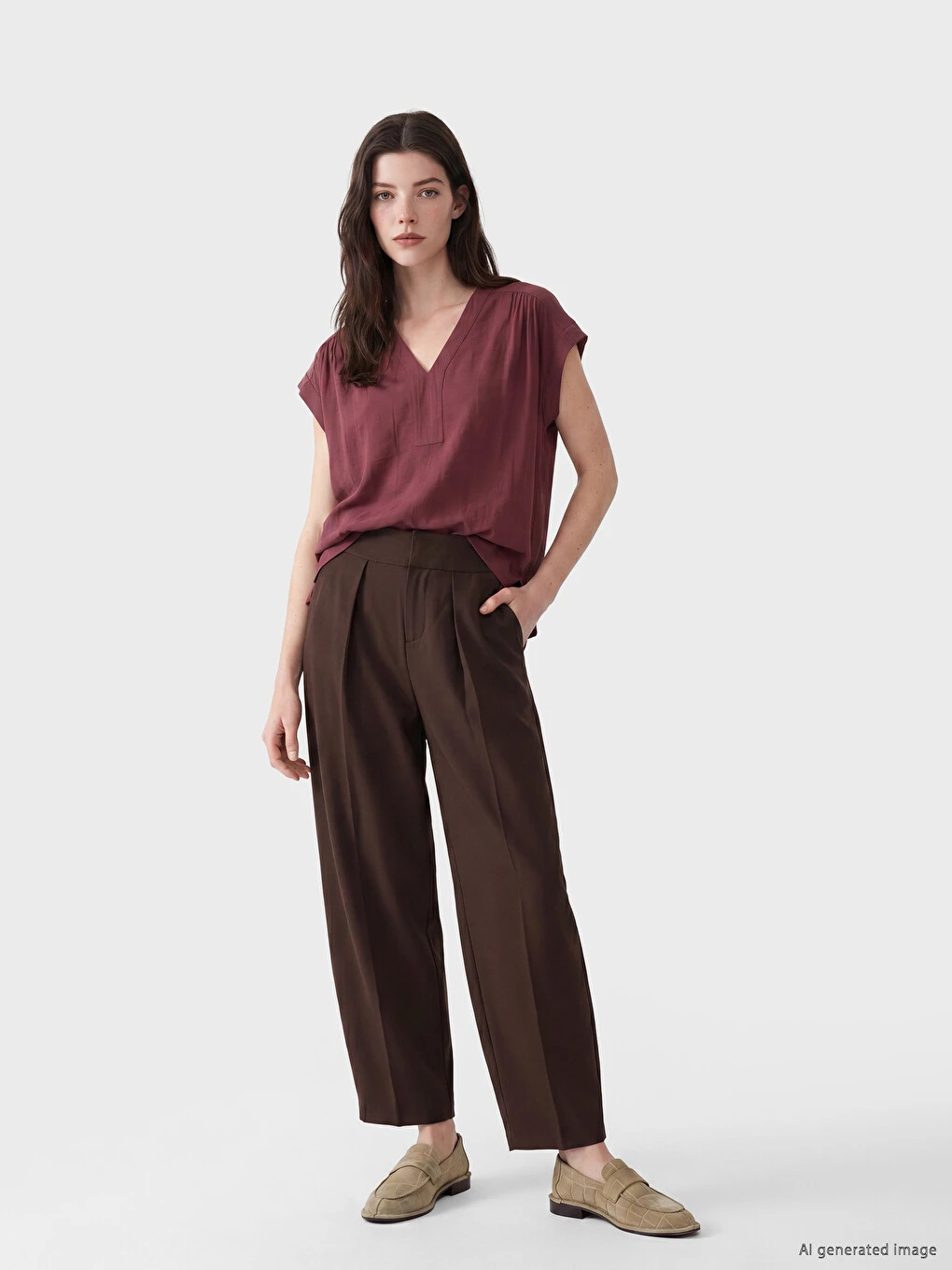 LCW Comfort Bluza Sa V Izrezom I Naborima