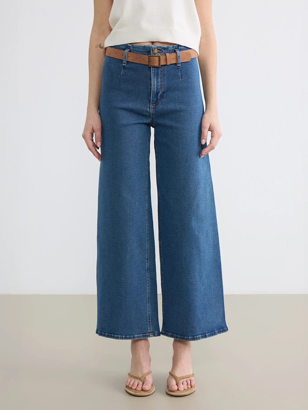 LCW Jeans Ženske Farmerke Sa Kaišem, Visokog Struka I Širokih Nogavica