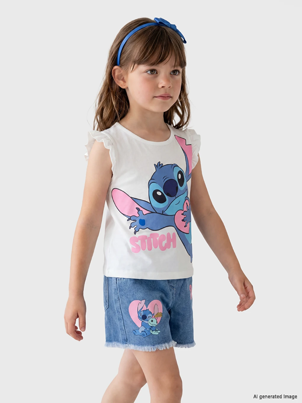 LCW Kids Majica Bez Rukava Za Devojčice Sa Okruglim Izrezom I Štampom Stitch