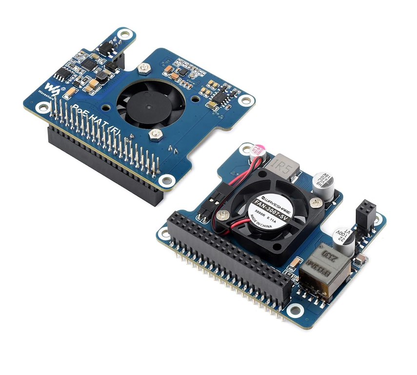 PoE (Power Over Ethernet) HAT (F) za Raspberry Pi 5 sa ventilatorom i hladnjakom