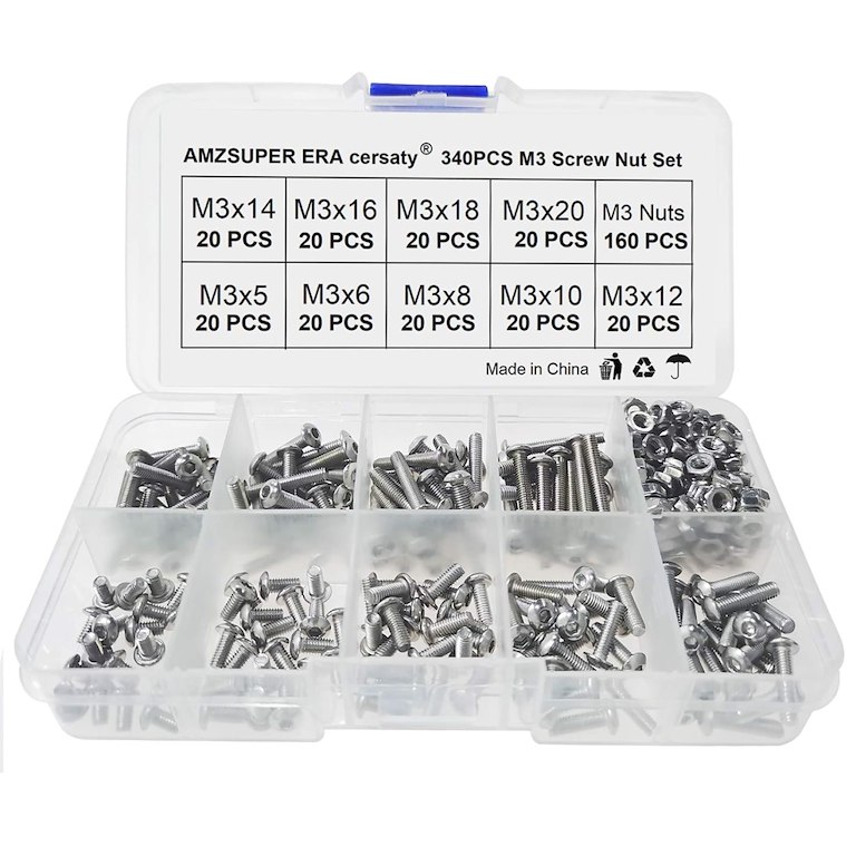 Set M3 vijaka i navrtki od nerđajućeg čelika (Inox) - 340 komada