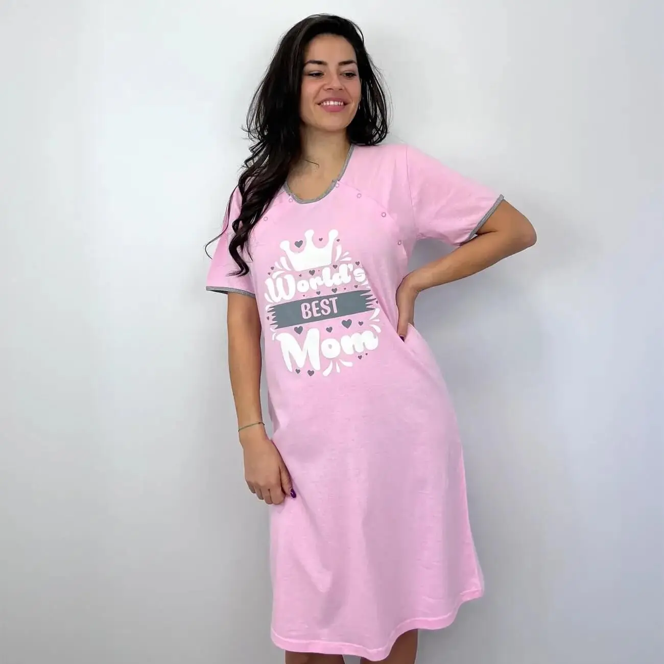 Spavaćica za trudnice i dojenje Best mom, Roze