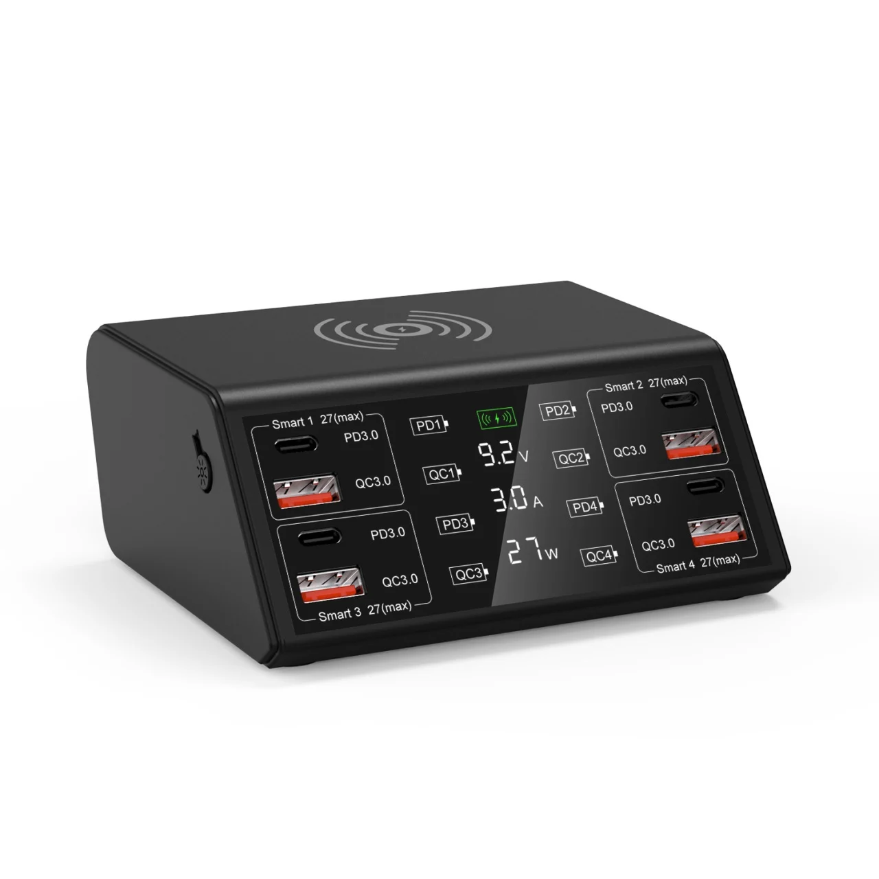 USB Stanica za Punjenje 100W sa Bežičnim Punjačem i LCD Ekranom