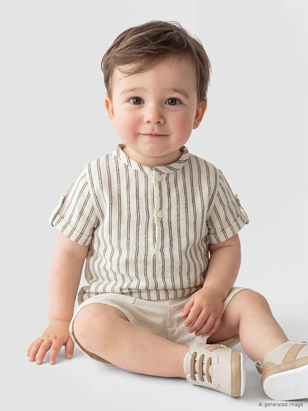 LCW baby Prugasti Muški Bebini Muslin Košulja I Šorts Komplet