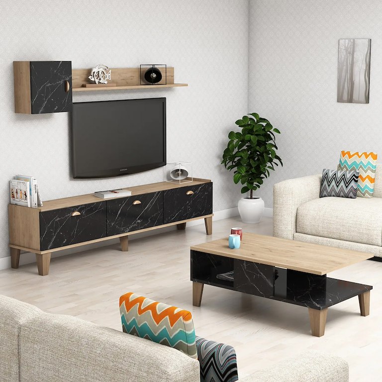 Hanah Home Set TV Komoda i klub sto Braon-Mermer