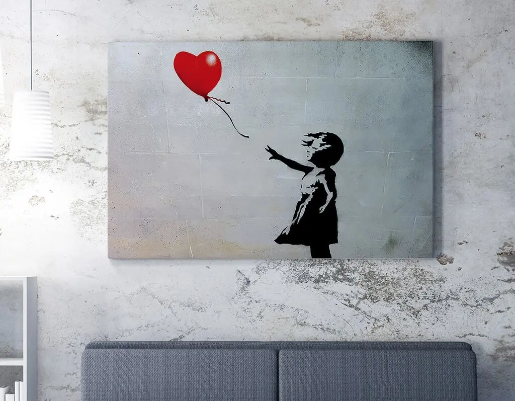 Wallity Slika devojčice sa balonom 50x70 cm siva