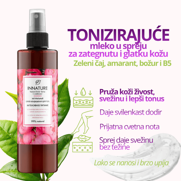 INNATURE Mleko u spreju za tonus — zeleni čaj i božur 250 ml