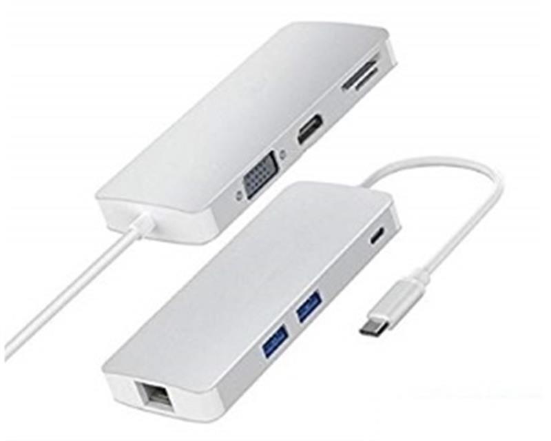 Adapter-konvertor TIP C na VGA+HDMI+SD/MICRO SD+RJ 45+2xUSB3.0+TIP C