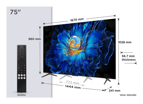 Televizor TCL 75C6KS/MiniLED-QLED/75"/4K UHD/60Hz/Google TV/crna