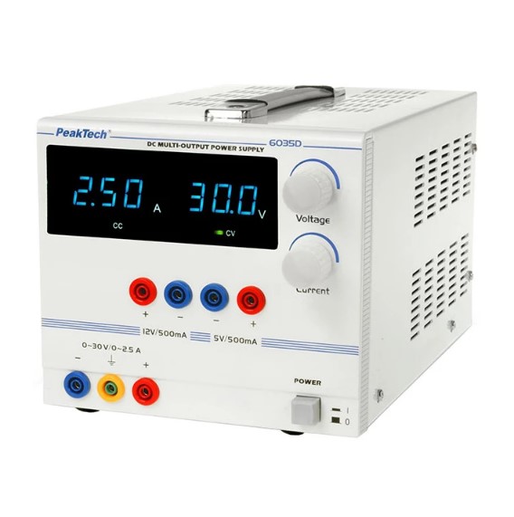 Laboratorijsko napajanje PeakTech 6035D 0-30VDC 0-2.5ADC 5/12V/0.5A