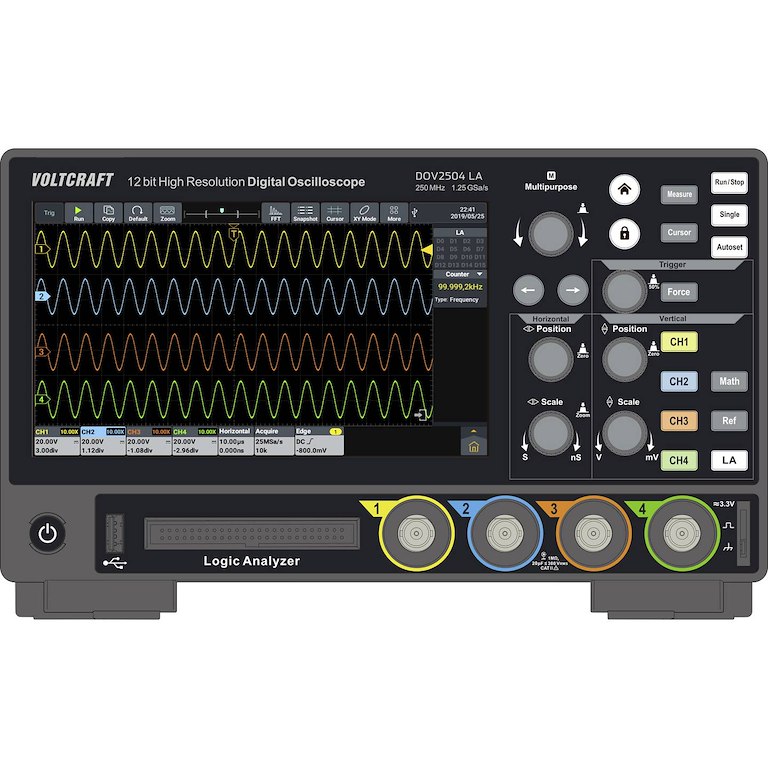 Voltcraft DOV2504 digitalni osciloskop, 4x250MHz, 100Mpts, 12-bitna rezolucija