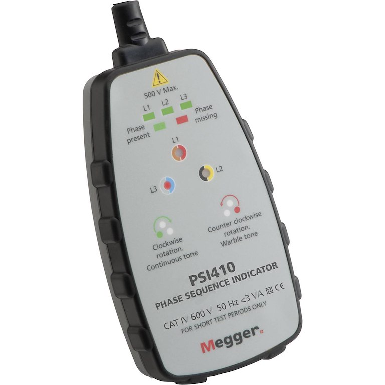 Megger PSI410 indikator redosleda faza i smera obrtnog polja u trofaznim instalacijama