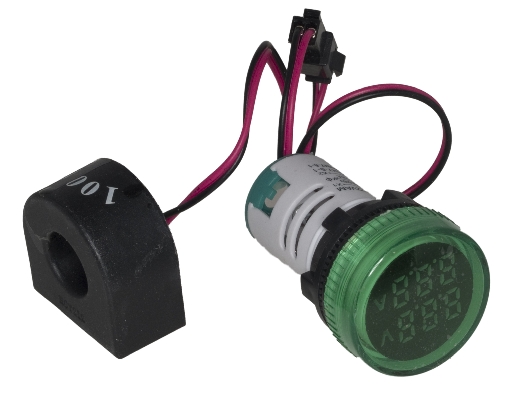 Ampermetar i voltmetar 22mm/29mm 100A 50-500V AC zeleni