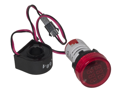 Ampermetar i voltmetar 22mm/29mm 100A 50-500V AC crvena