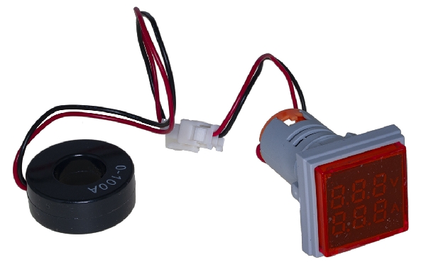 Ampermetar i voltmetar 22mm 100A 50-500V AC crvena