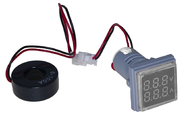 Ampermetar i voltmetar 22mm 100A 50-500V AC beli