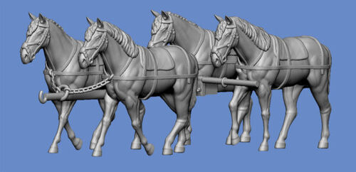 Germania-Figuren 48-WW2-0575 Horse-Drawn Carriage With 4 Horses On The March III