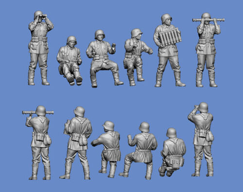 NEW! Germania-Figuren 48-WW2-0363 Crew For SdKfz. 7 With 3.7cm Flak - Summer Uniform