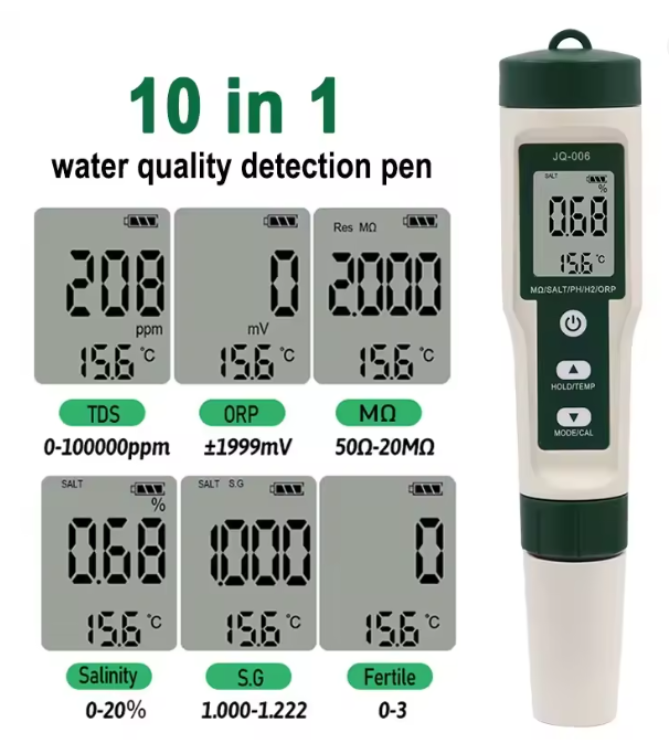 Tester kvaliteta vode PH/TDS/EC/SALT/TEMP/S.G/ORP/H₂/Fertility/Resistivity