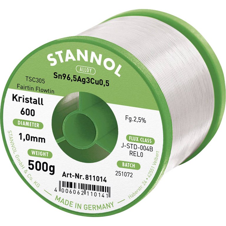 Tinol / kalaj žica Stannol Sn96.5/Ag3/Cu0.5 Kristall 600 500g 1mm