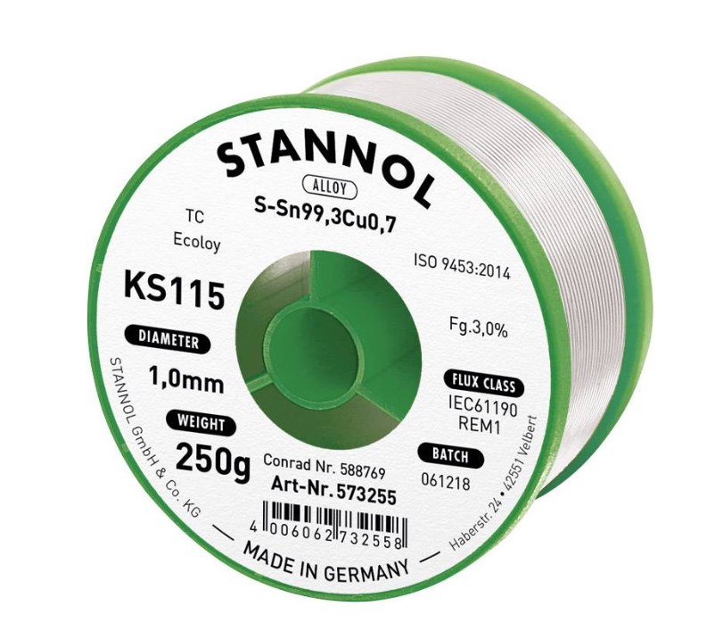 Tinol / kalaj žica Stannol Sn99.3/Cu0.7 KS115 1mm 250g