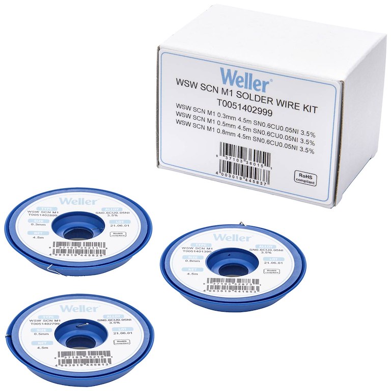 Set tinol / kalaj žica Weller Sn0,6Cu0,05Ni 0.3/0.5/0.8mm 21g