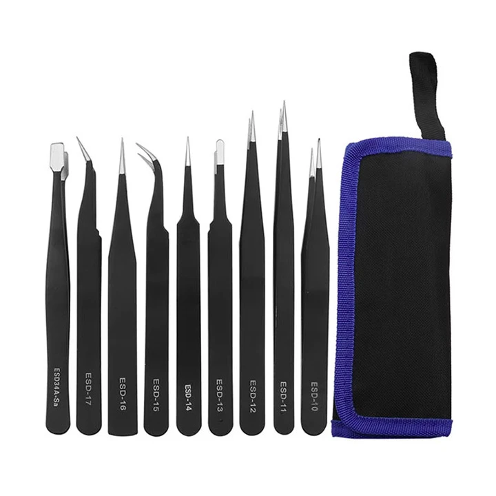 Set pinceta ESD metalne antistatik 9 u 1
