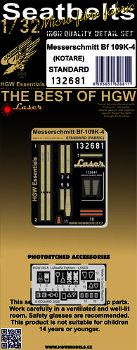 NEW! HGW Models 132681 Messerschmitt Bf-109 K-4 - Seat Belts Set (for Kotare Kits)