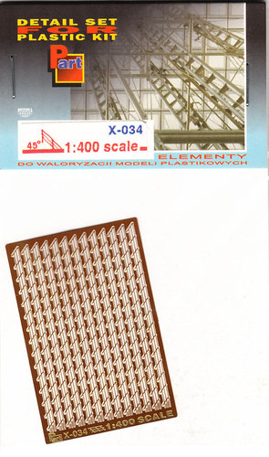 Part X034 Aslant railing at 45 degrees 1/400 scale - bend lines