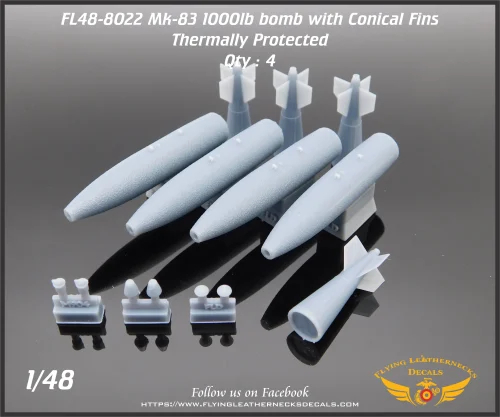 Flying Leathernecks 48-8022 Mk-83 / BLU-110A/B with Conical Fins Thermally Protected - 3D-Printed (2 pcs)
