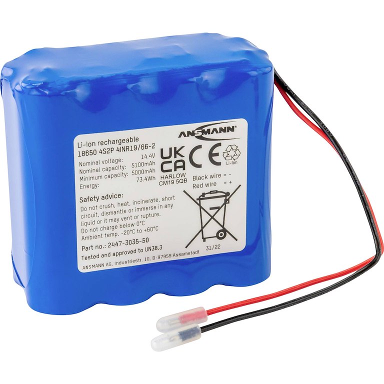 Baterija Ansmann 4S2P 8x 18650 Cable Li-ion 14.4 V 5100 mAh