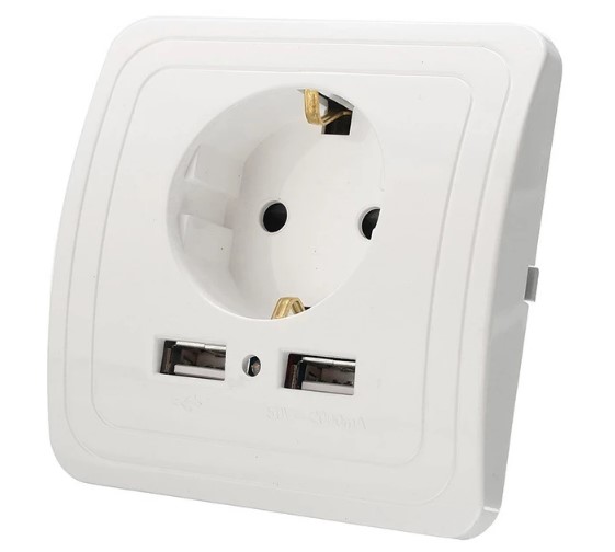 Utičnica šuko 16A 250V uzidna 2xUSB 1.5A 5V