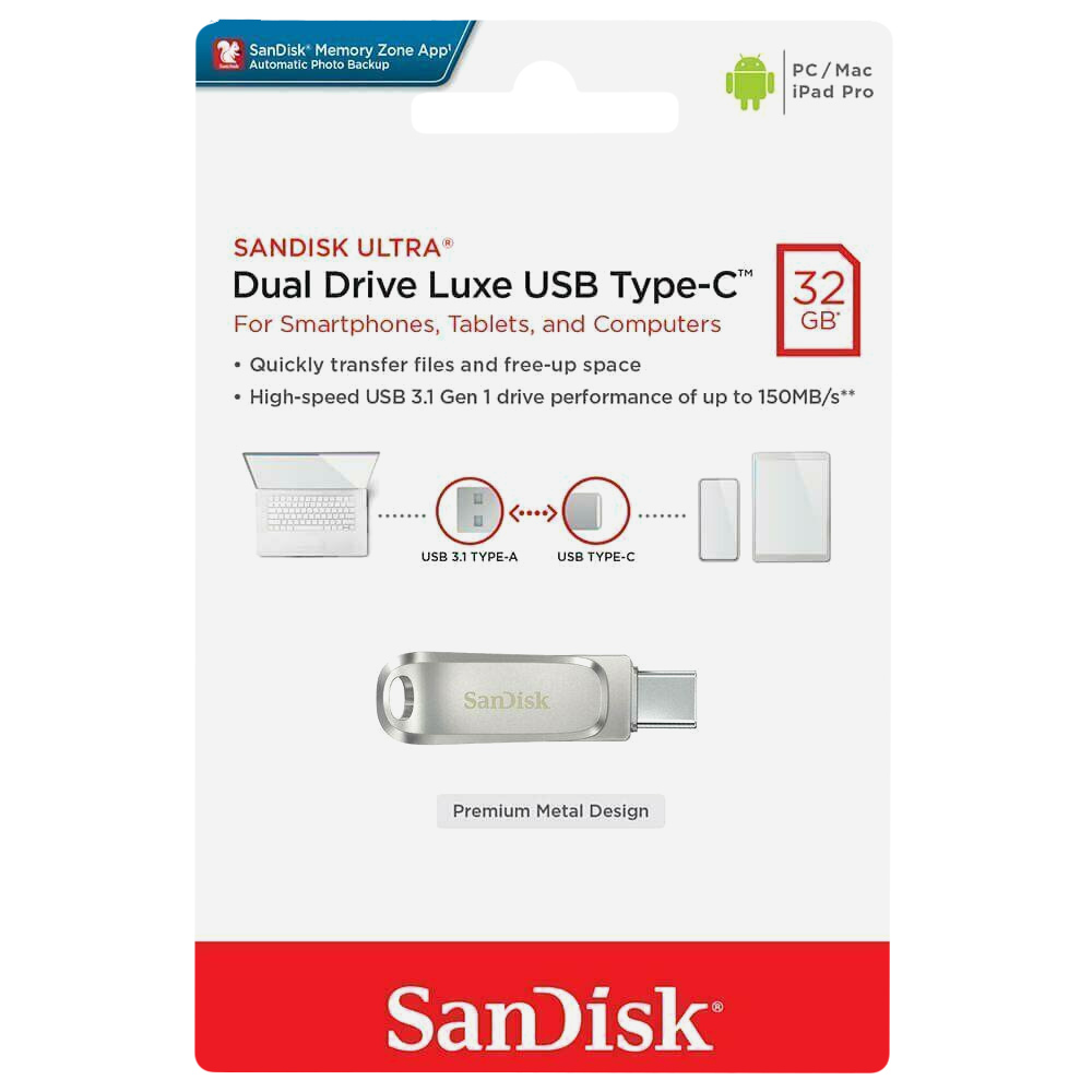 USB-C Type C flash memorija SanDisk Dual Drive Ultra Luxe 32GB Type C 150Mb/s 3.1 Gen 1