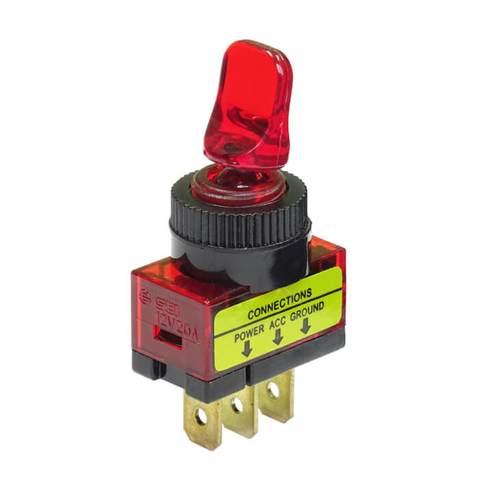 Prekidač kipp 20A/12V 1-pol 2-položaja ind sijalica crveni fi=12mm