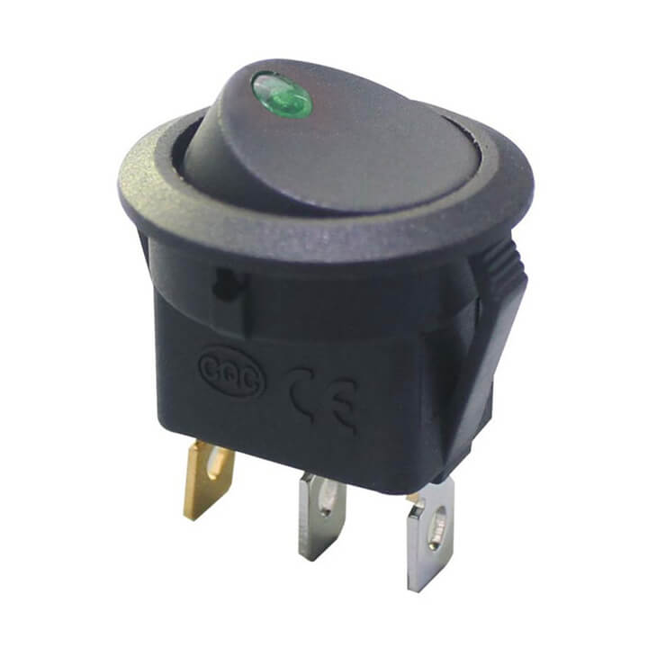 Prekidač wipp 20A/12V 1-pol okrugli crni sa zelenim ili crvenim fi=21mm