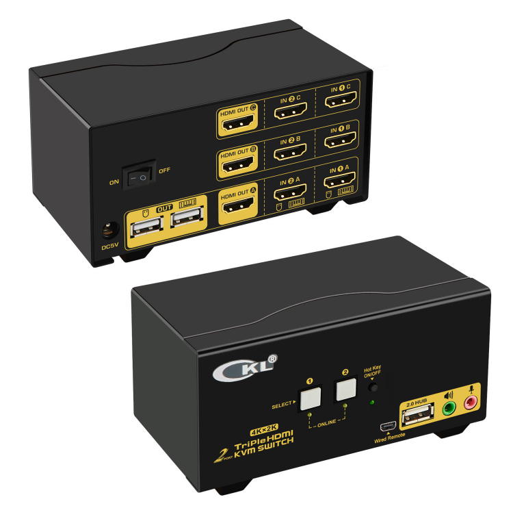 HDMI KVM USB Switch CKL-923HUA – Triple Monitor, HDMI 2.0, 4K@30Hz, Audio, USB HUB