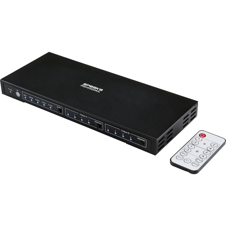 SpeaKa Professional HDMI Switch 4×2 sa audio izlazima – 4K UHD preklopnik i razdelnik