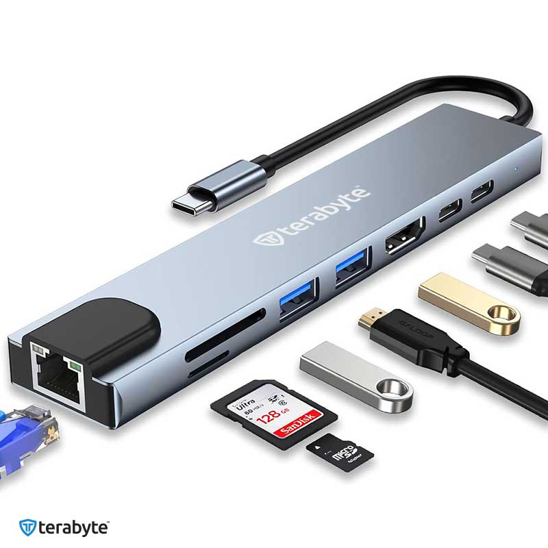 Kabl HUB Type C – RJ45 2xUSB 3.0 HDMI 2xPD SD TF 8 u 1