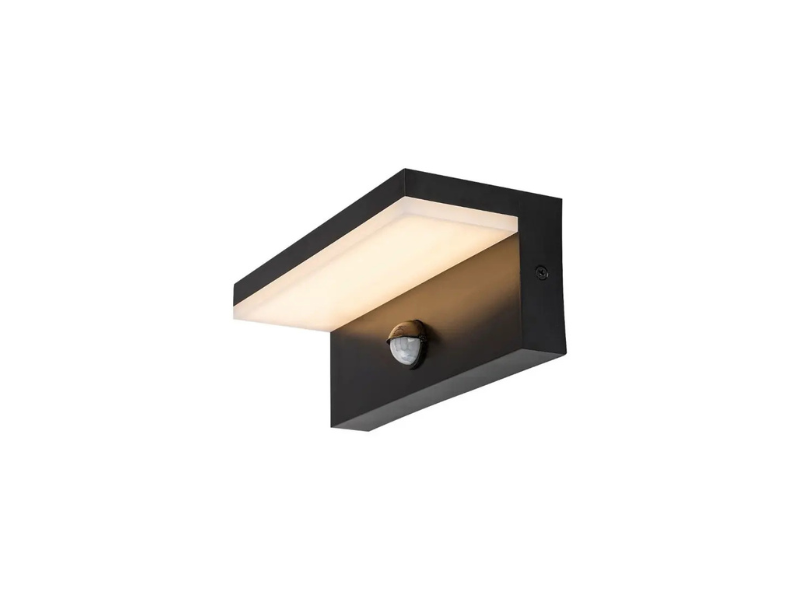 LAMPA ZIDNA LED 9W SA SENZOROM,CRNA,IP65,1000LM,CCT,RAB 77115