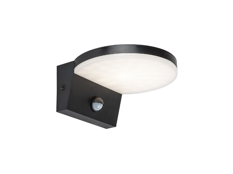 LAMPA ZIDNA LED 9W SA SENZOROM,CRNA,IP65,1000LM,CCT,RAB 77119